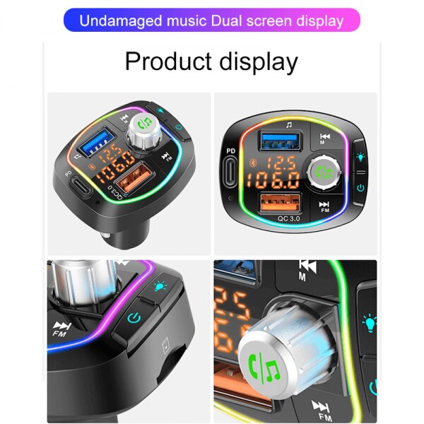 Модулатор FM Car car kit bluetooth 5.0, USB QC 3.0, USB 2.0 1A, Type C ...