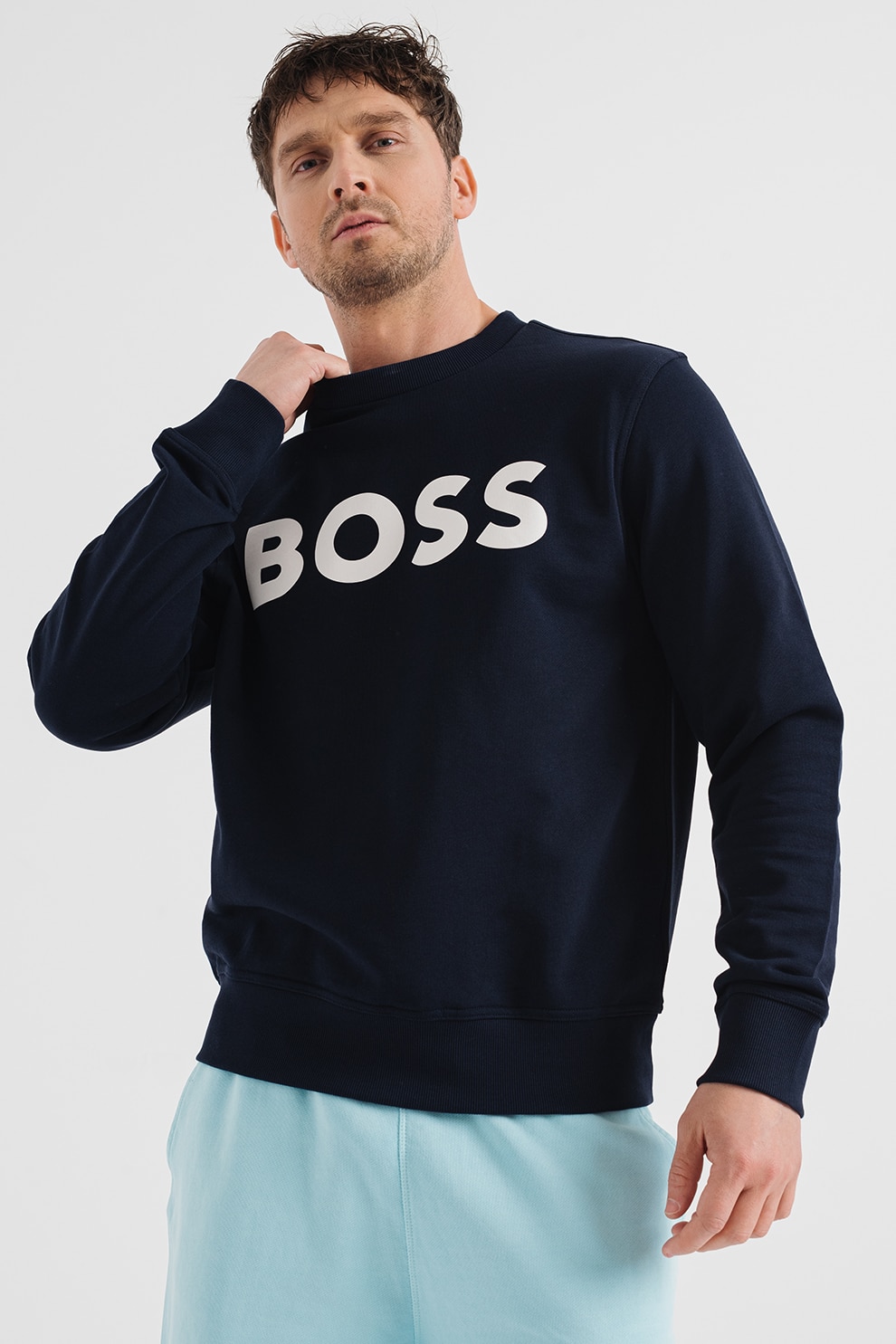 BOSS, Bluza de trening relaxed fit We Basic, Bleumarin, M - eMAG.ro