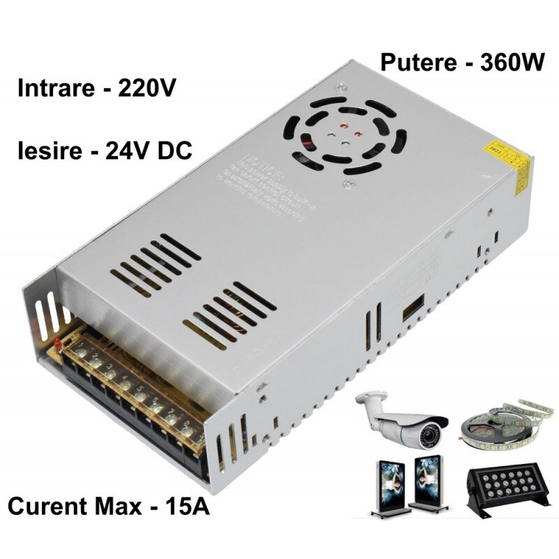 Sursa de Alimentare Metalica 220V-24V/360W-15A - eMAG.ro