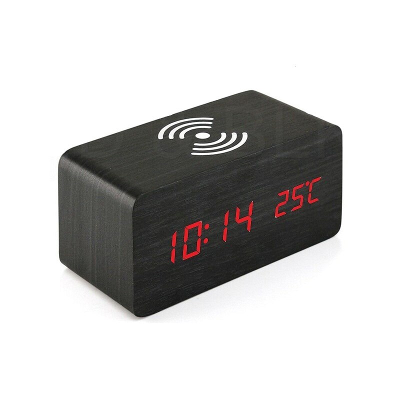 Ceas Digital de Masa cu Incarcare Wireless, Led Rosu, Temperatura ...