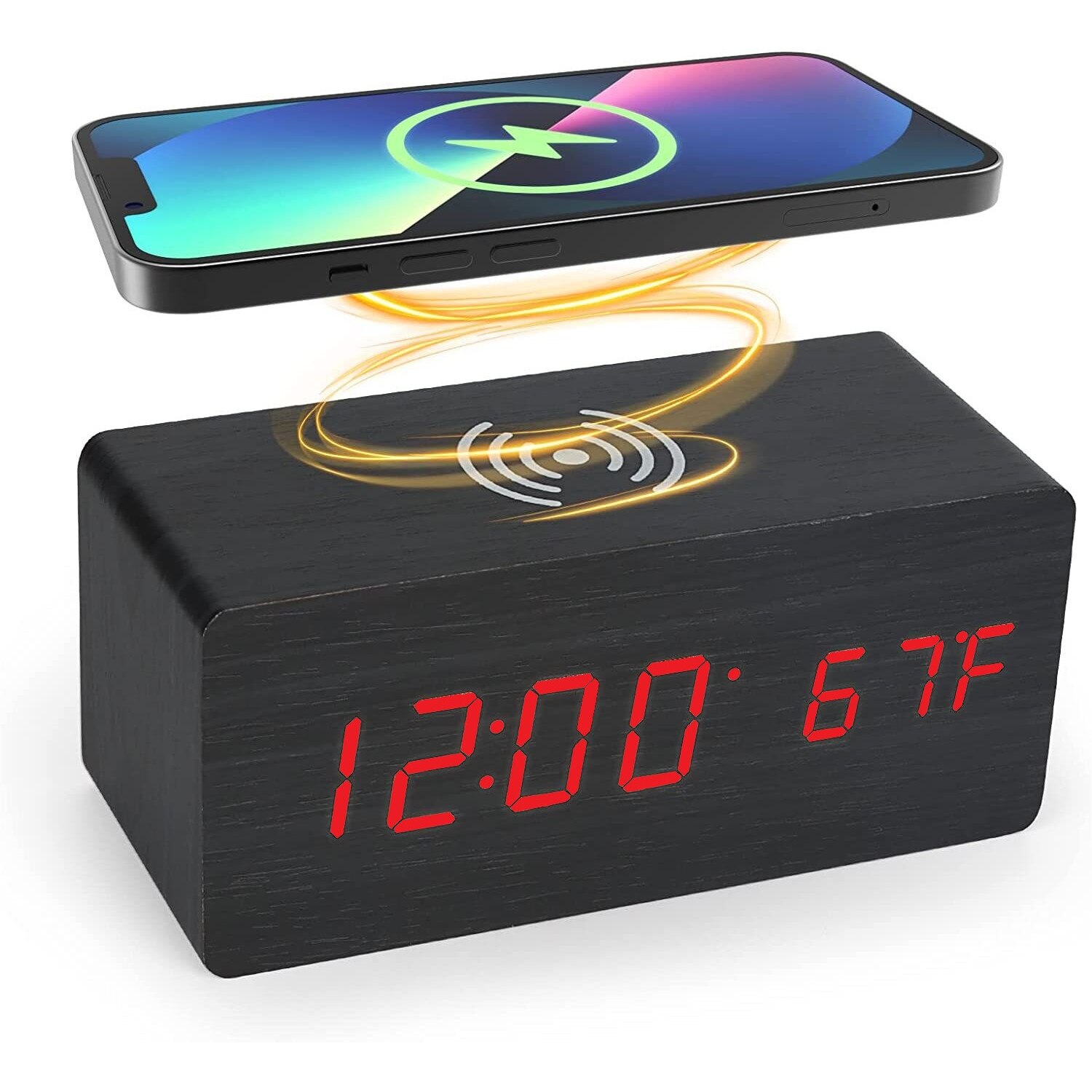 Ceas Digital de Masa cu Incarcare Wireless, Led Rosu, Temperatura ...