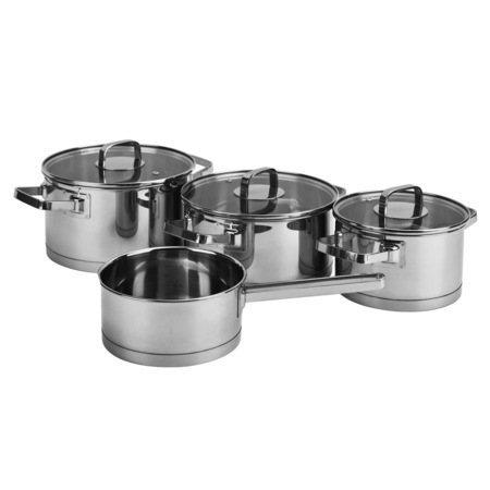 Set 7 piese, Inox, 3 oale cu capace si o cratita, Argintiu - eMAG.ro