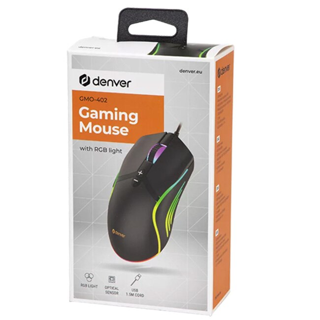 Геймърска мишка DENVER GMO-402 с RGB светлини, Черен - eMAG.bg