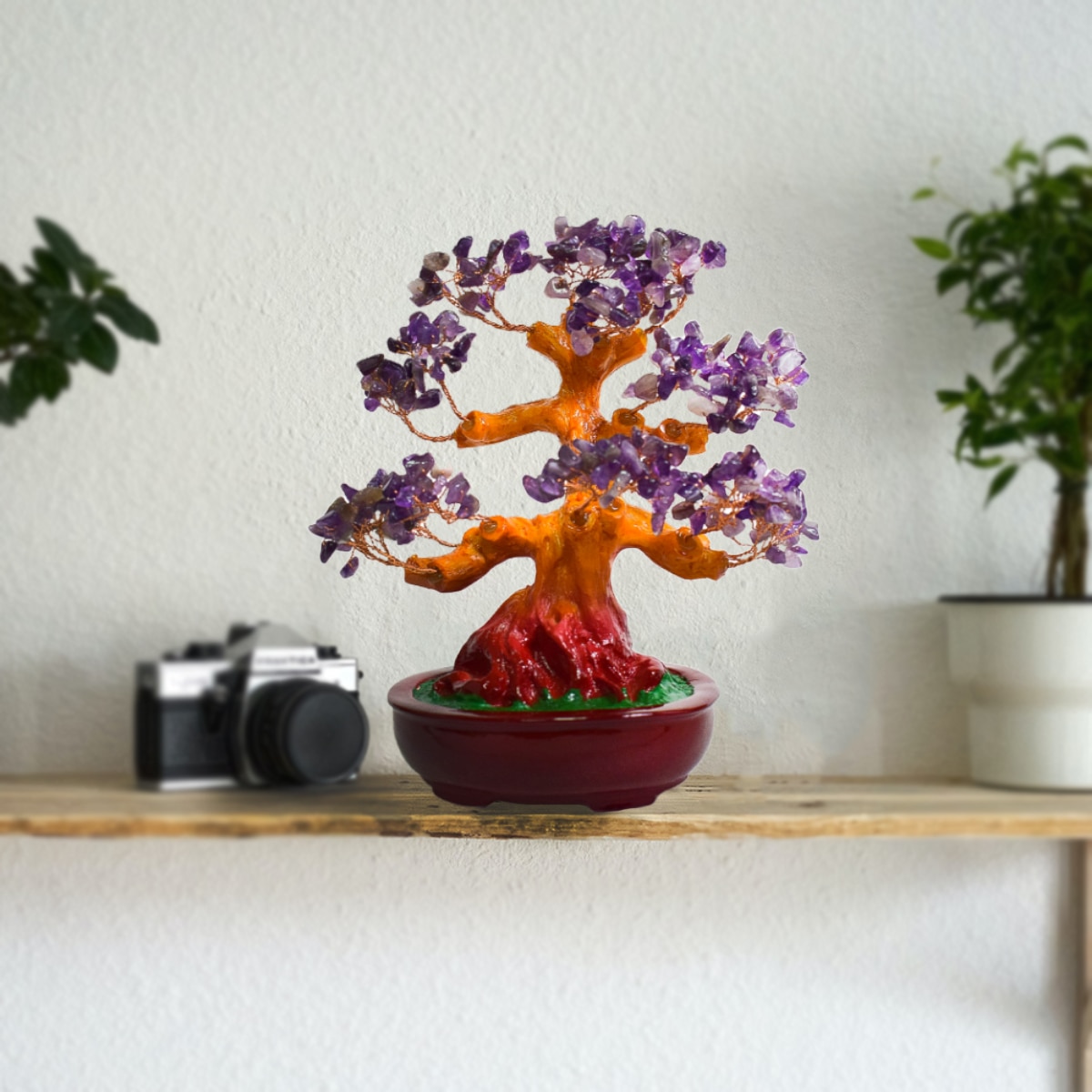 Copacel Feng Shui cu Pietre Semipretioase de Ametist, Suport Ceramic ...