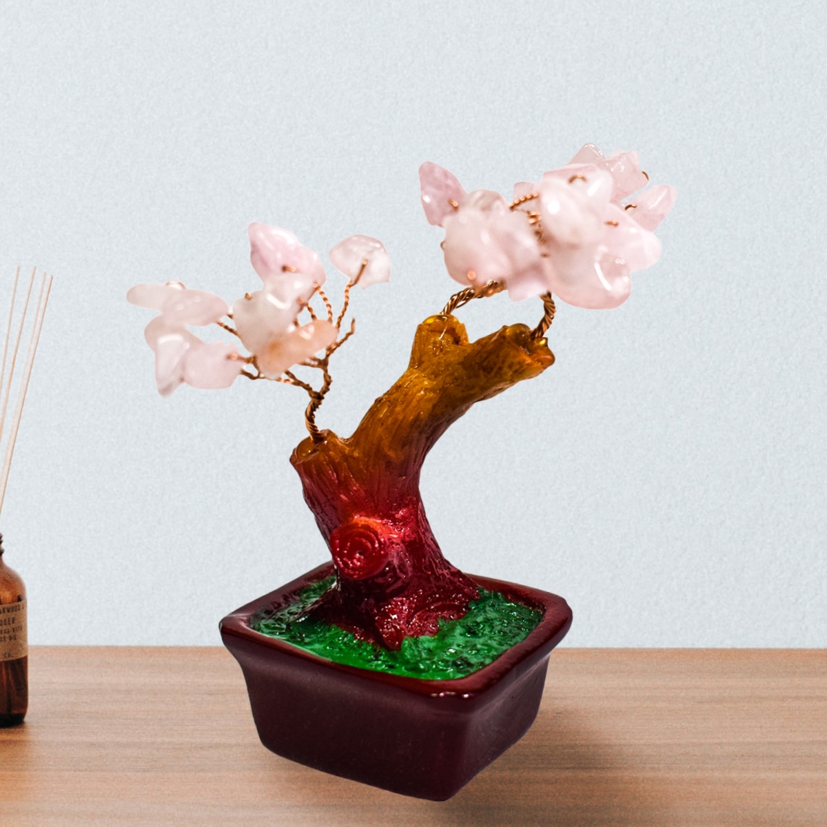 Copac Feng Shui cu Pietre Semipretioase de Cuart Roz, Suport Ceramic ...