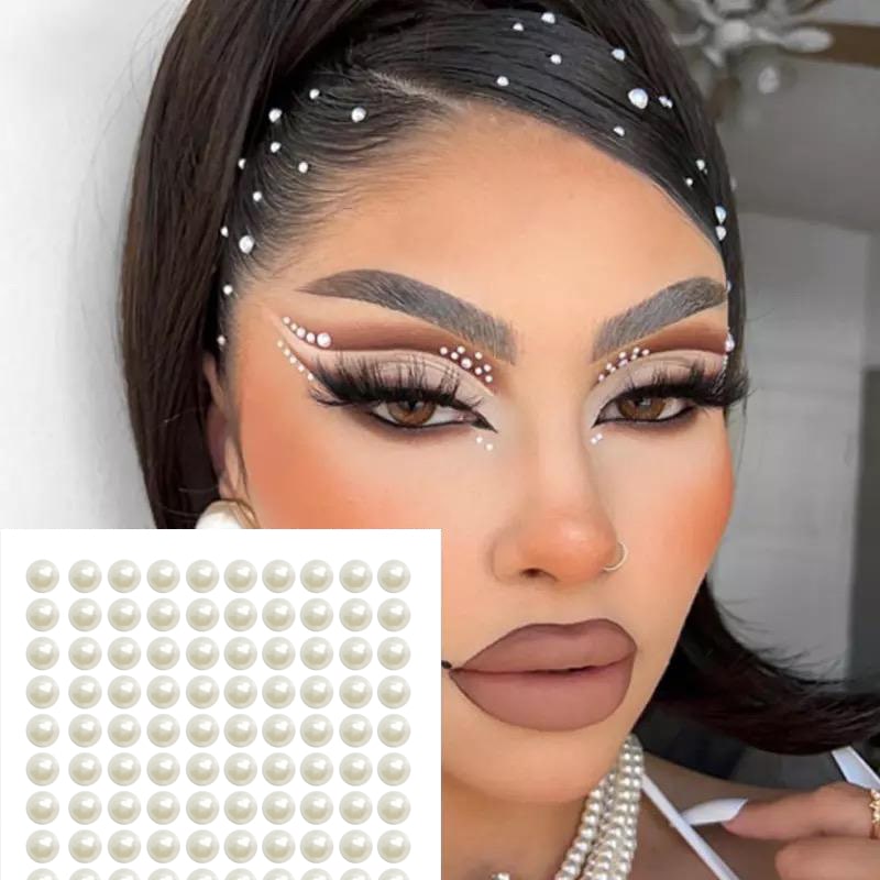 Set 530 Perle Alb si strasuri Autoadezive pentru Deco Par sau Make-up ...