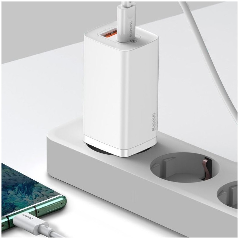 Incarcator Retea Baseus GaN2 Lite Dual USB Quick Charger, White - eMAG.ro