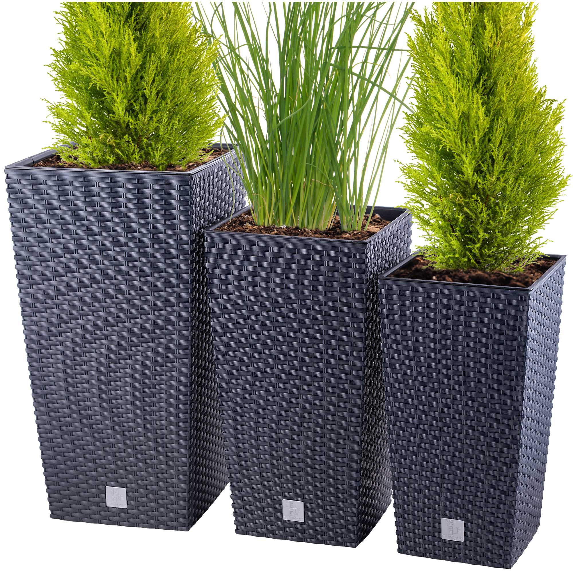 Set 3 ghivece Rato Square, 34.6/42.1/50 cm, Gri antracit - eMAG.ro