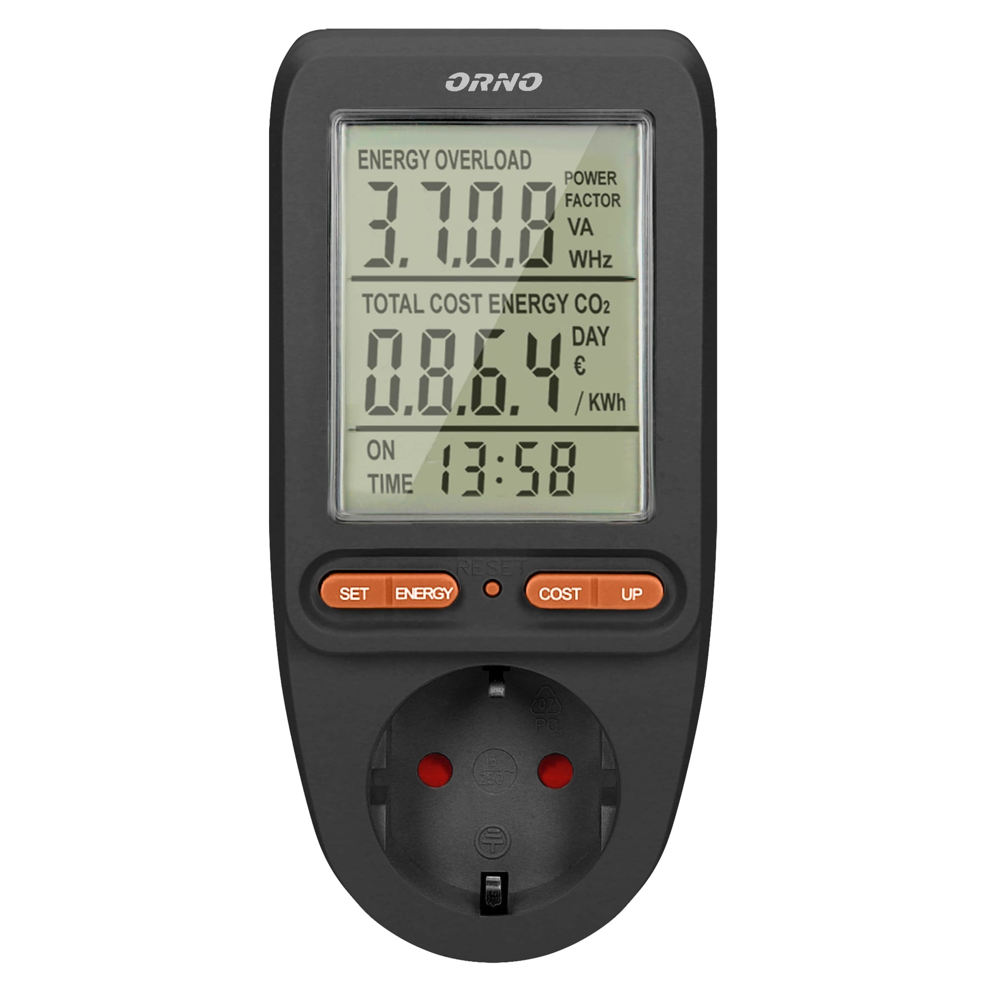 Priza cu contor consum curent/energie ORNO OR-WAT-435(GS)/B, afisaj ...