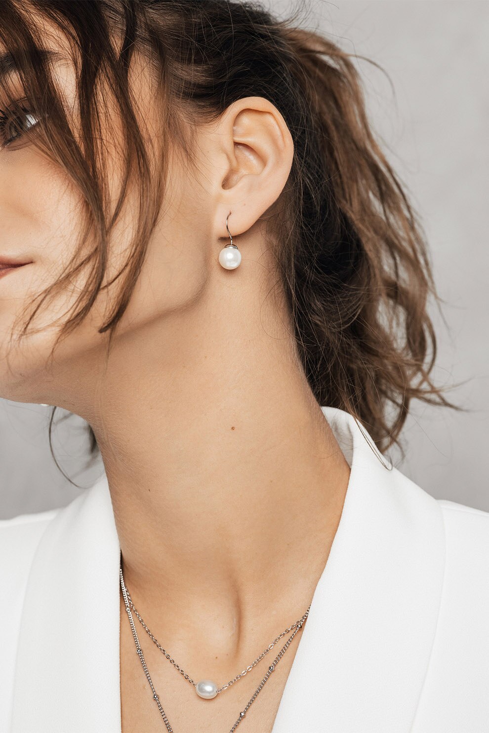 Isabella Ford, Гривна и обеци с морски перли, Бял, Сребрист - eMAG.bg