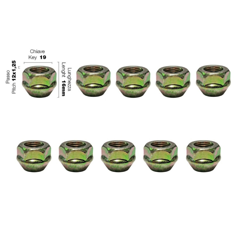 Set 10 piulite conice, Simoni Racing, 12x1.25, 16mm (19), Argintiu ...