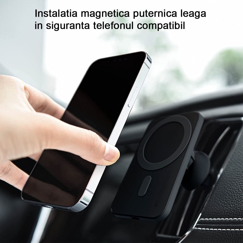 Suport auto, Compatibil Magsafe, 15W, Negru - eMAG.ro