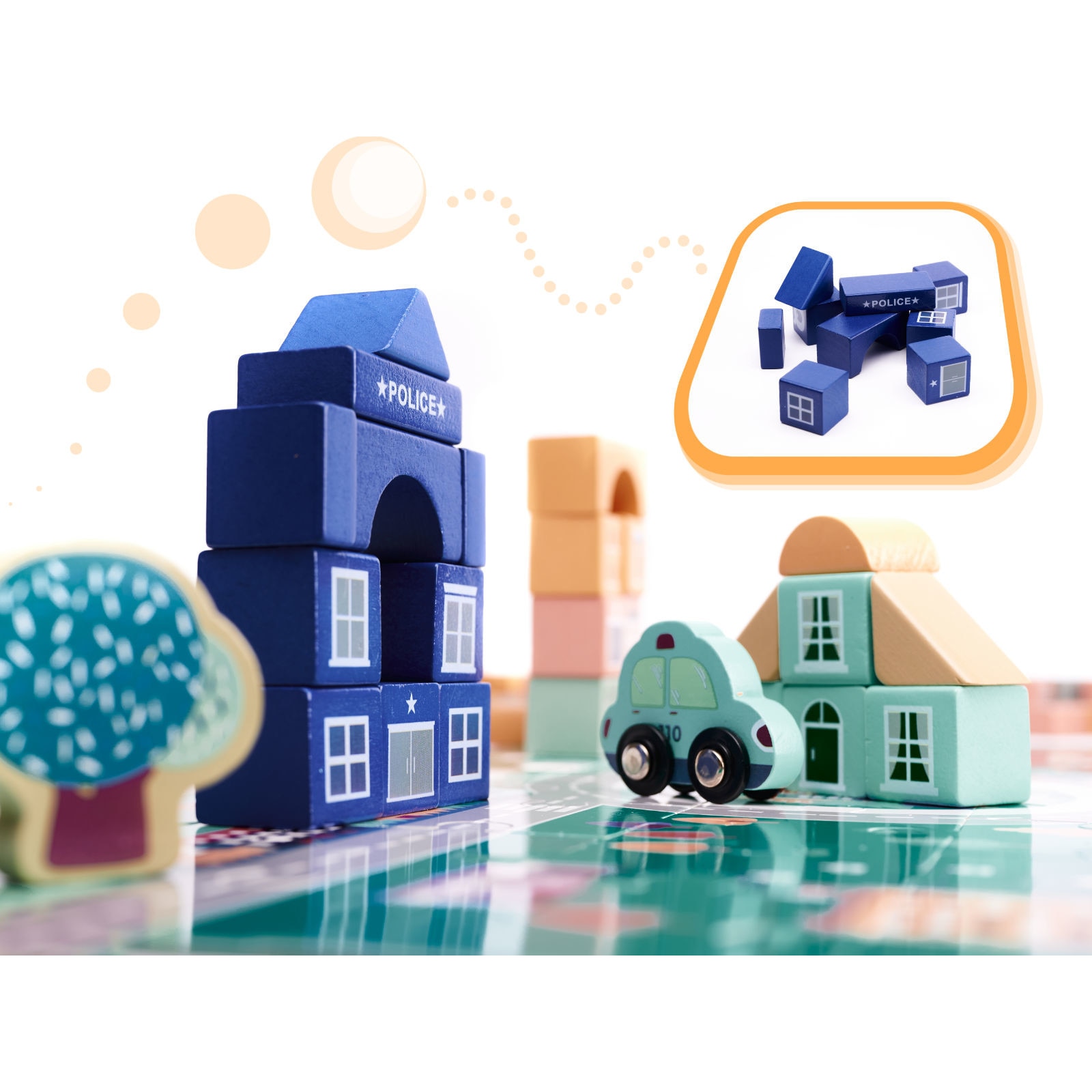 Set constructie cuburi din lemn ISP "Likesmart Puzzle City 6194", 133 ...