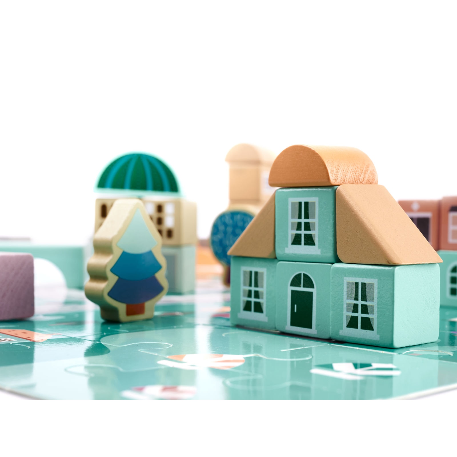 Set constructie cuburi din lemn ISP "Likesmart Puzzle City 6194", 133 ...