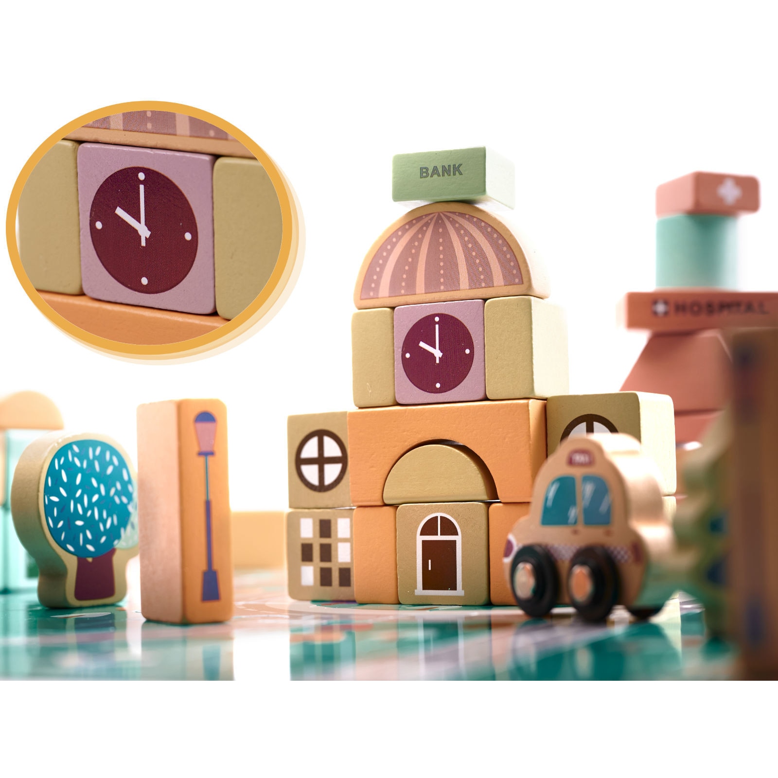 Set constructie cuburi din lemn ISP "Likesmart Puzzle City 6194", 133 ...