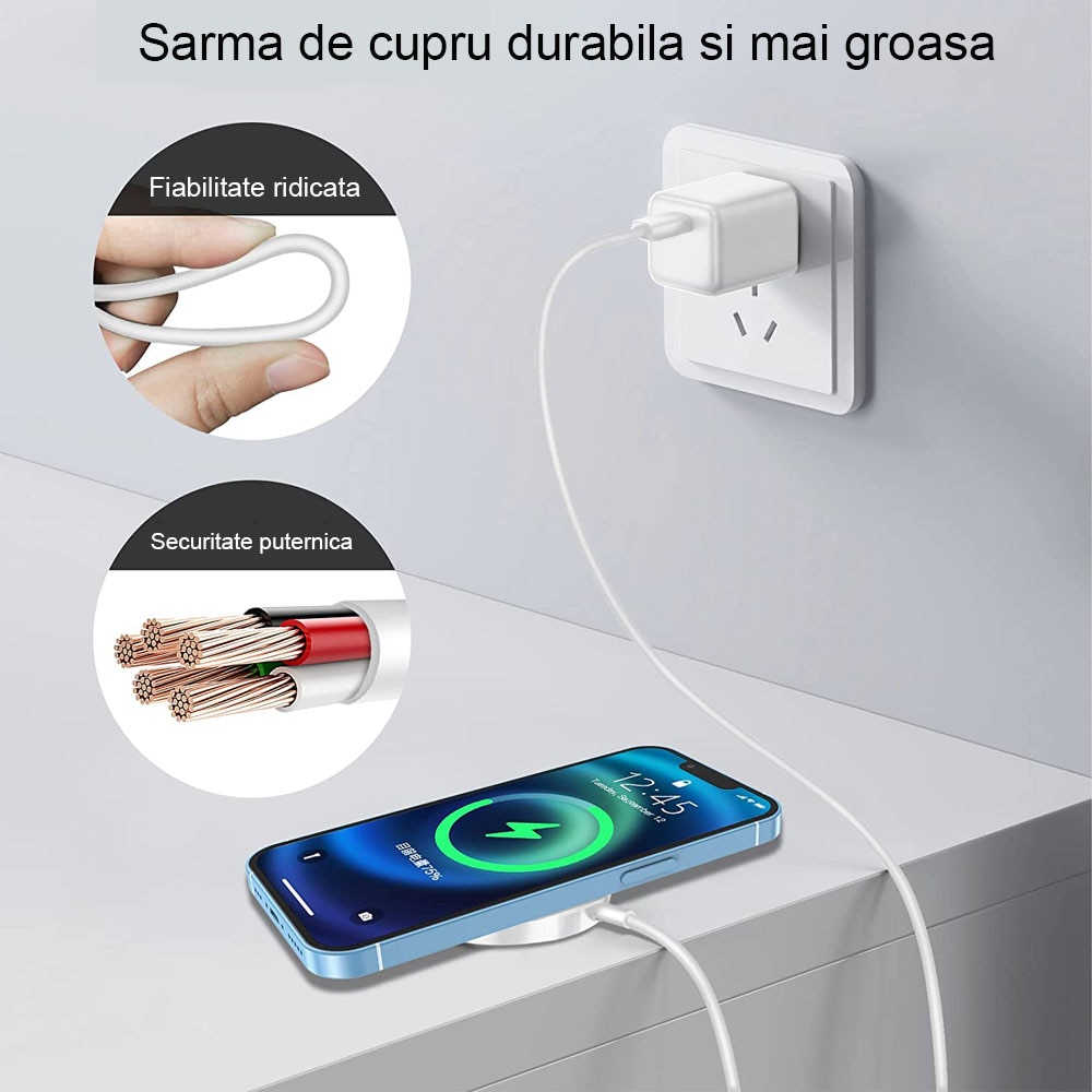 Безжично зарядно MagSafe, съвместимо с Apple, бяло - eMAG.bg