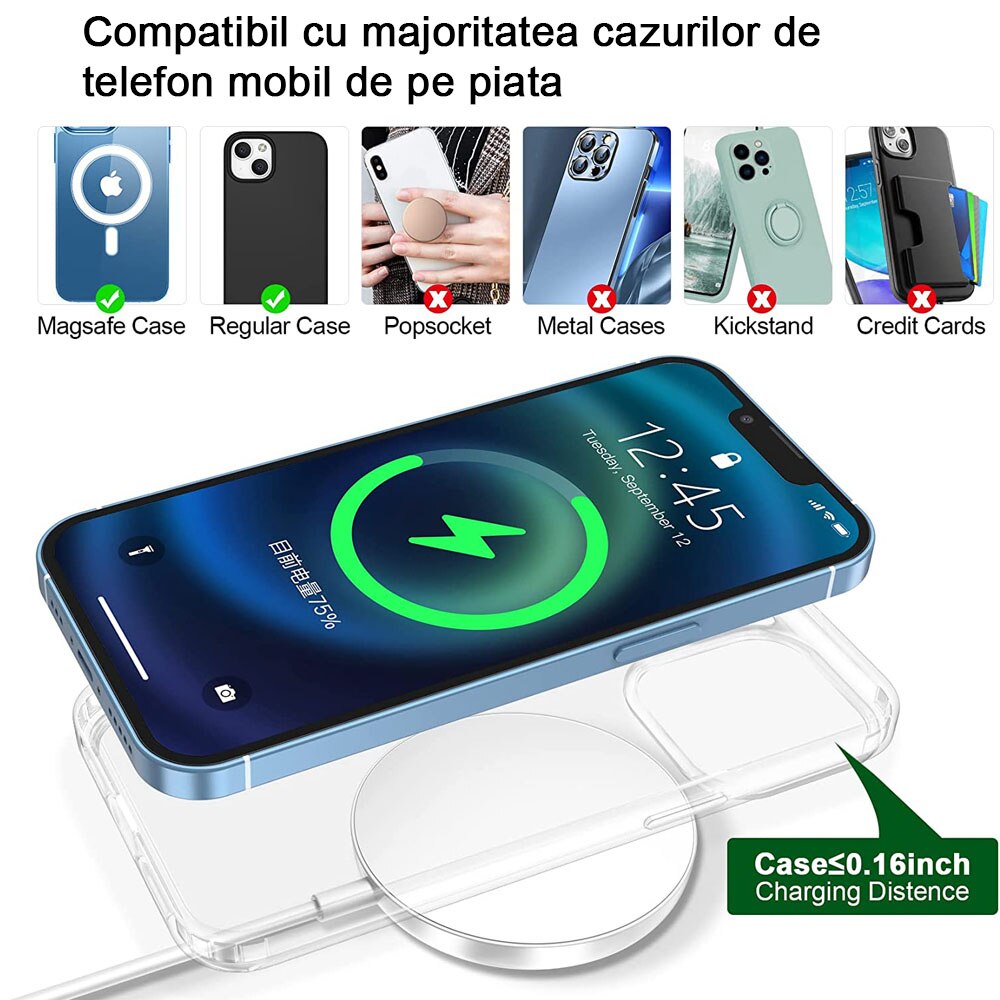 Incarcator wireless MagSafe, Compatibil cu Apple, Alb - eMAG.ro