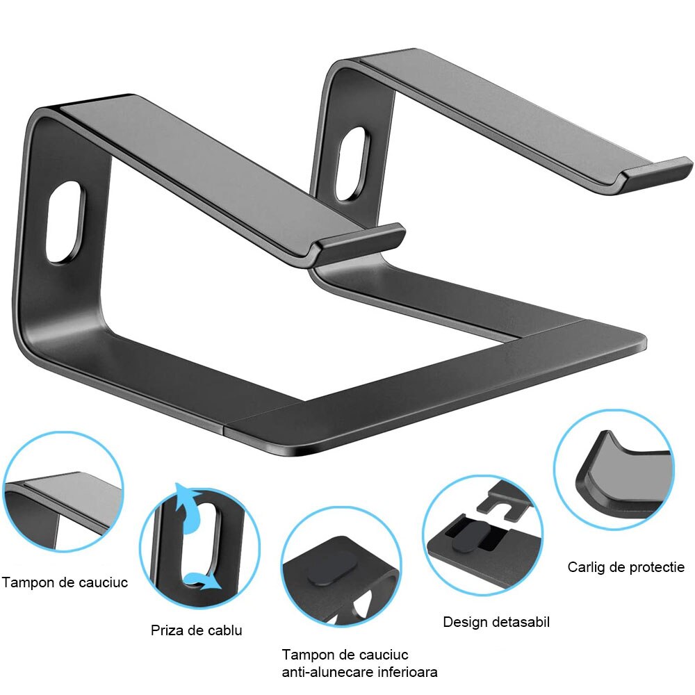 Stand laptop, Ergonomic, Aluminiu, Compatibil cu laptopuri de la 10 la ...