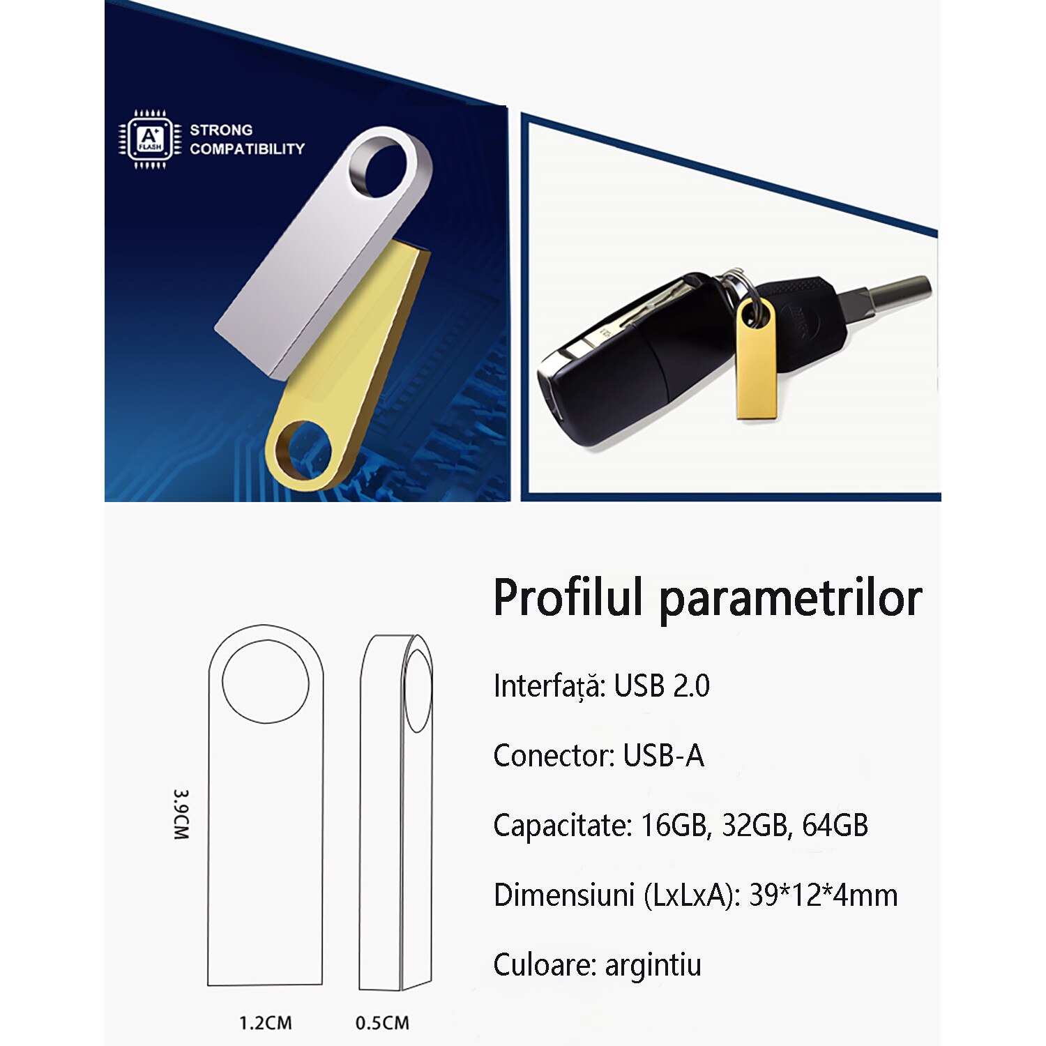 Memorie USB, Wieysdoo, 64 GB, USB 2.0, Rezistent la apa, Argintiu - eMAG.ro