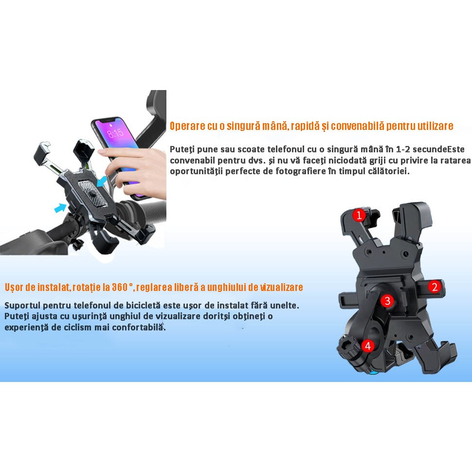 Suport telefon pentru bicicleta/motocicleta, Wieysdoo, Rotativ ...