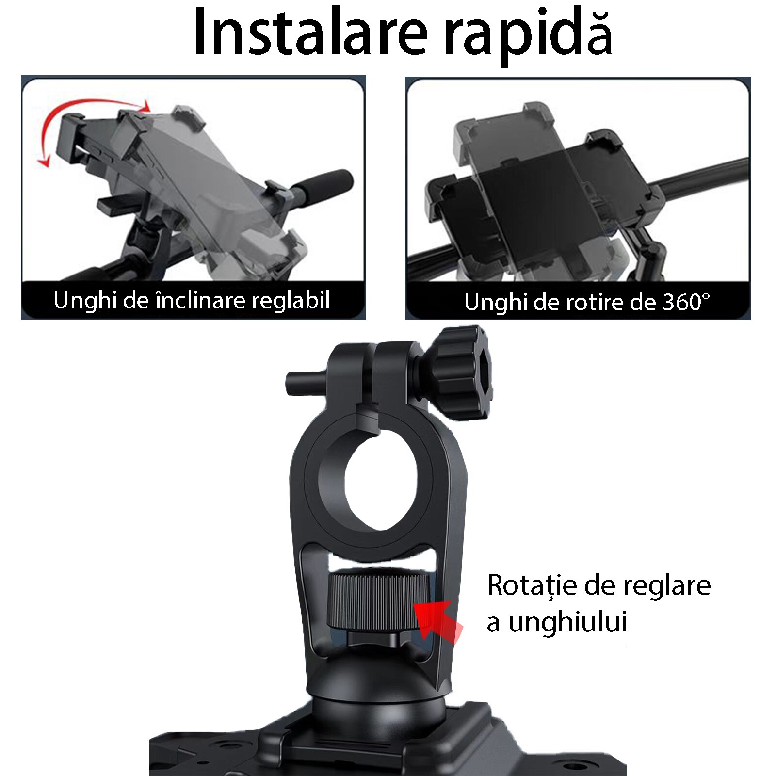 Suport telefon pentru bicicleta/motocicleta, Wieysdoo, Rotativ ...