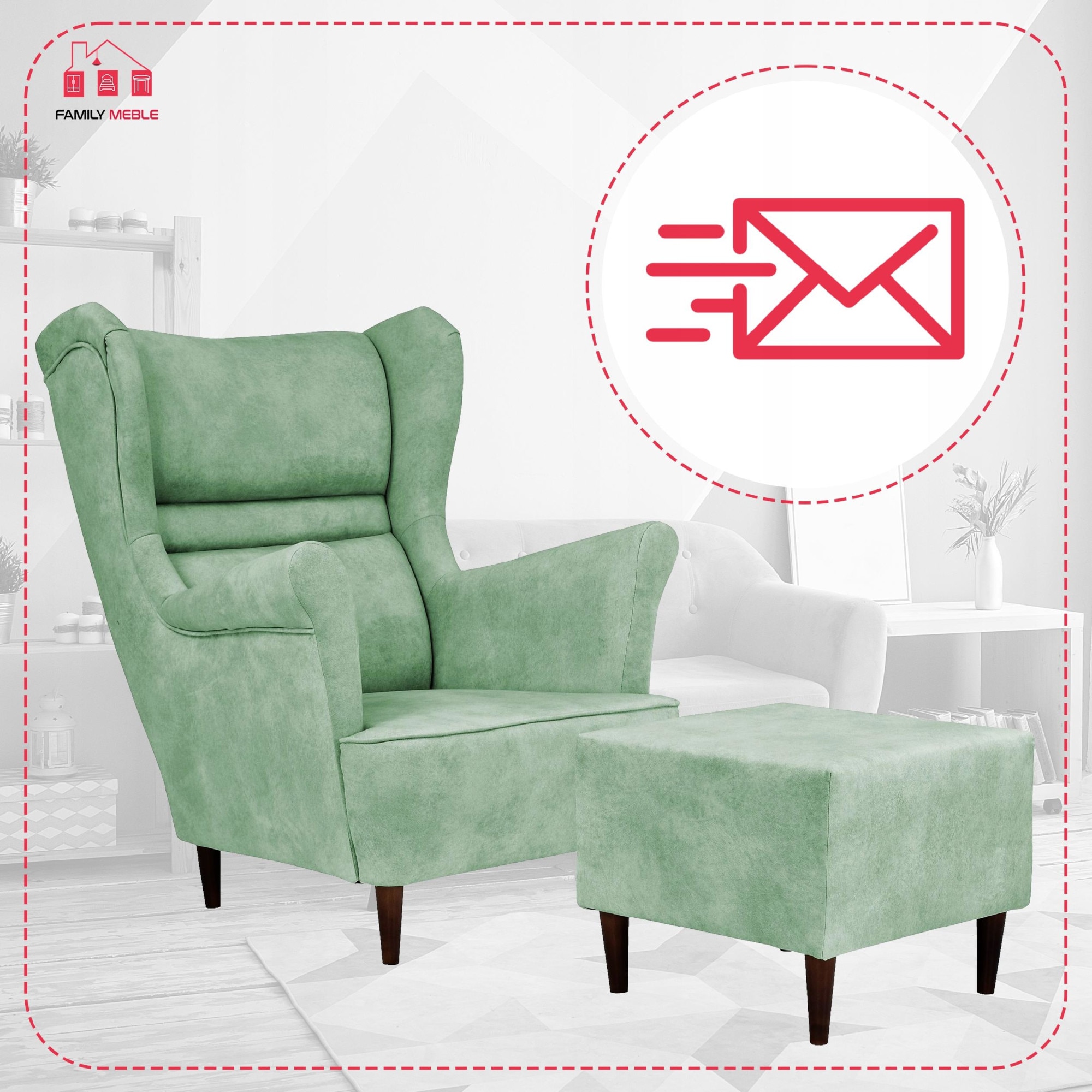 Fotoliu Fix Zoja Scandinav Puf Din Velur, Verde menta, 104x84x92 cm - eMAG.ro