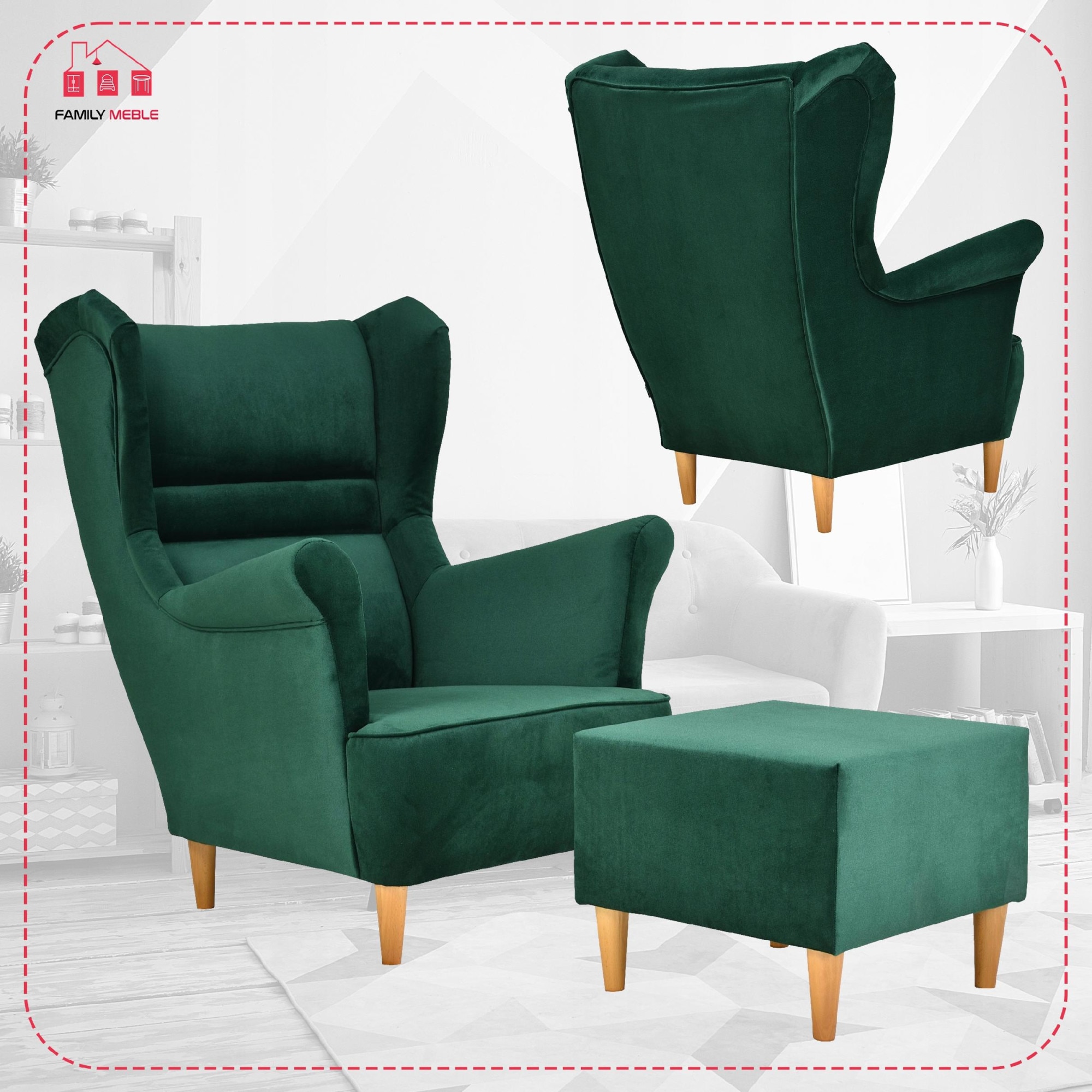 Fotoliu Fix Zoja Scandinav Puf Din Velur, Verde, 104x84x92 cm - eMAG.ro