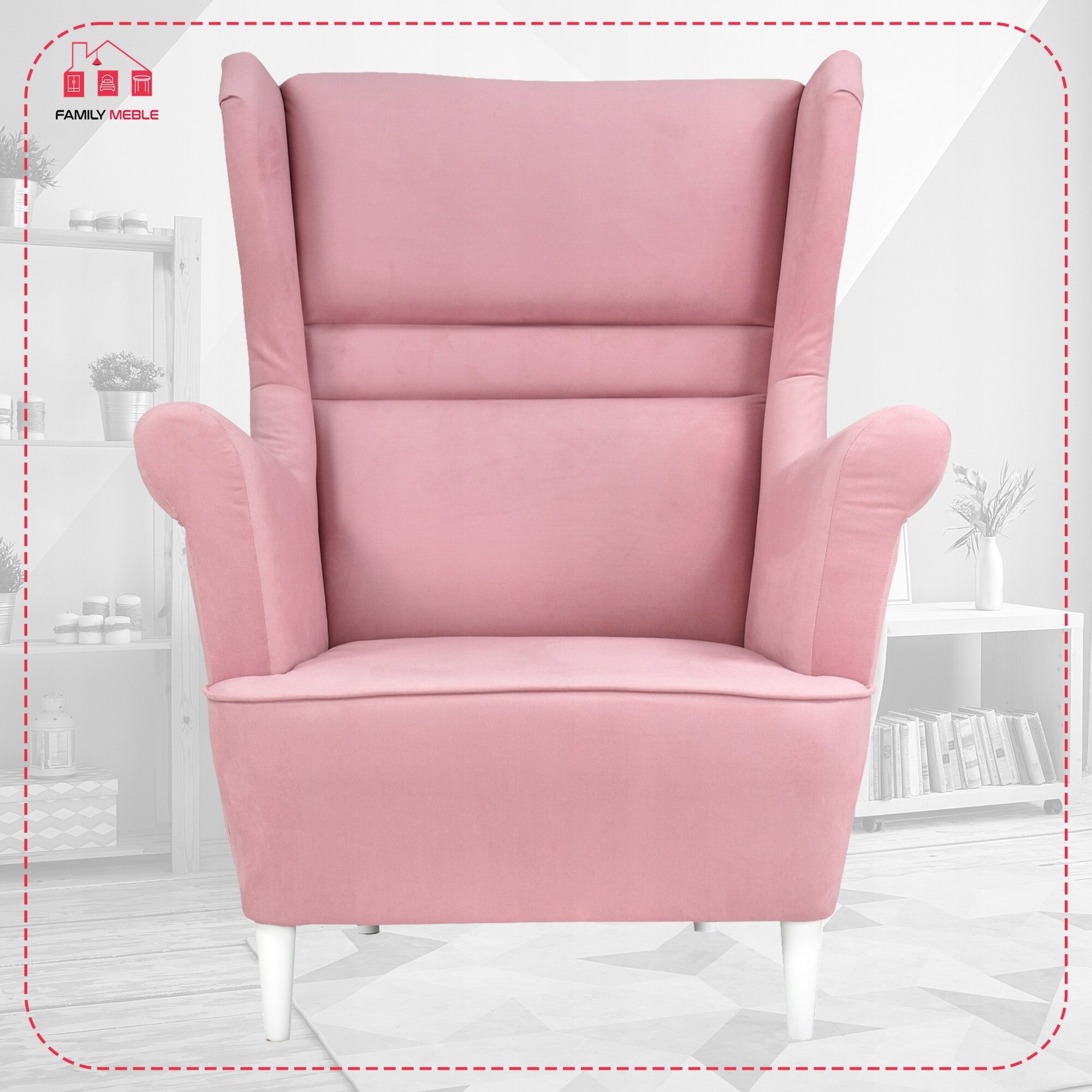 Fotoliu Fix Zoja Scandinav Puf Din Velur, Roz pastel, 104x84x92 cm ...