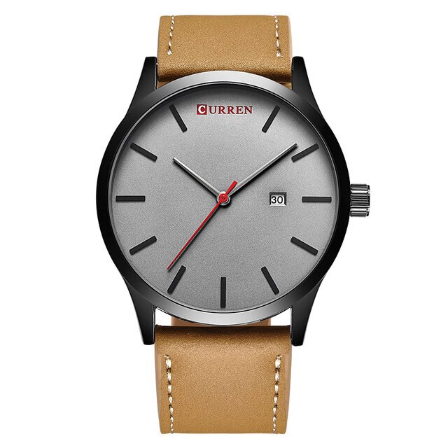 Ceas barbatesc Curren, elegant, maro-negru, curea piele, afisaj analog ...