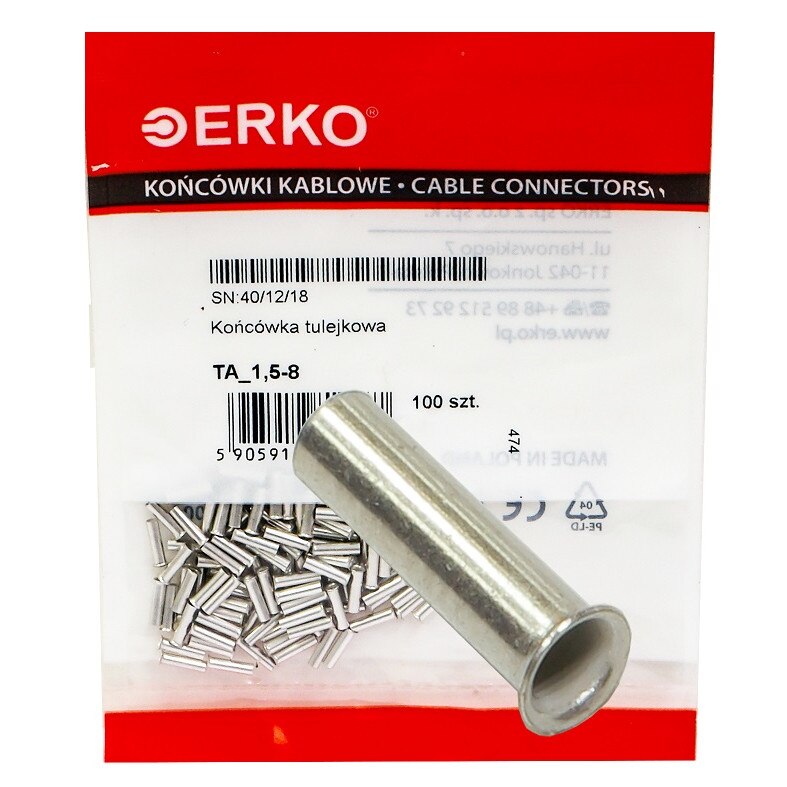 Terminal de cablu neizolat TA 1,5-8 100 buc ERKO - eMAG.ro