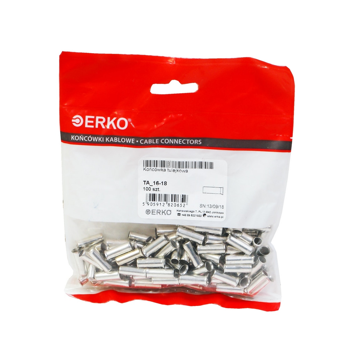Terminal de cablu neizolat TA 16-18 100 buc ERKO - eMAG.ro