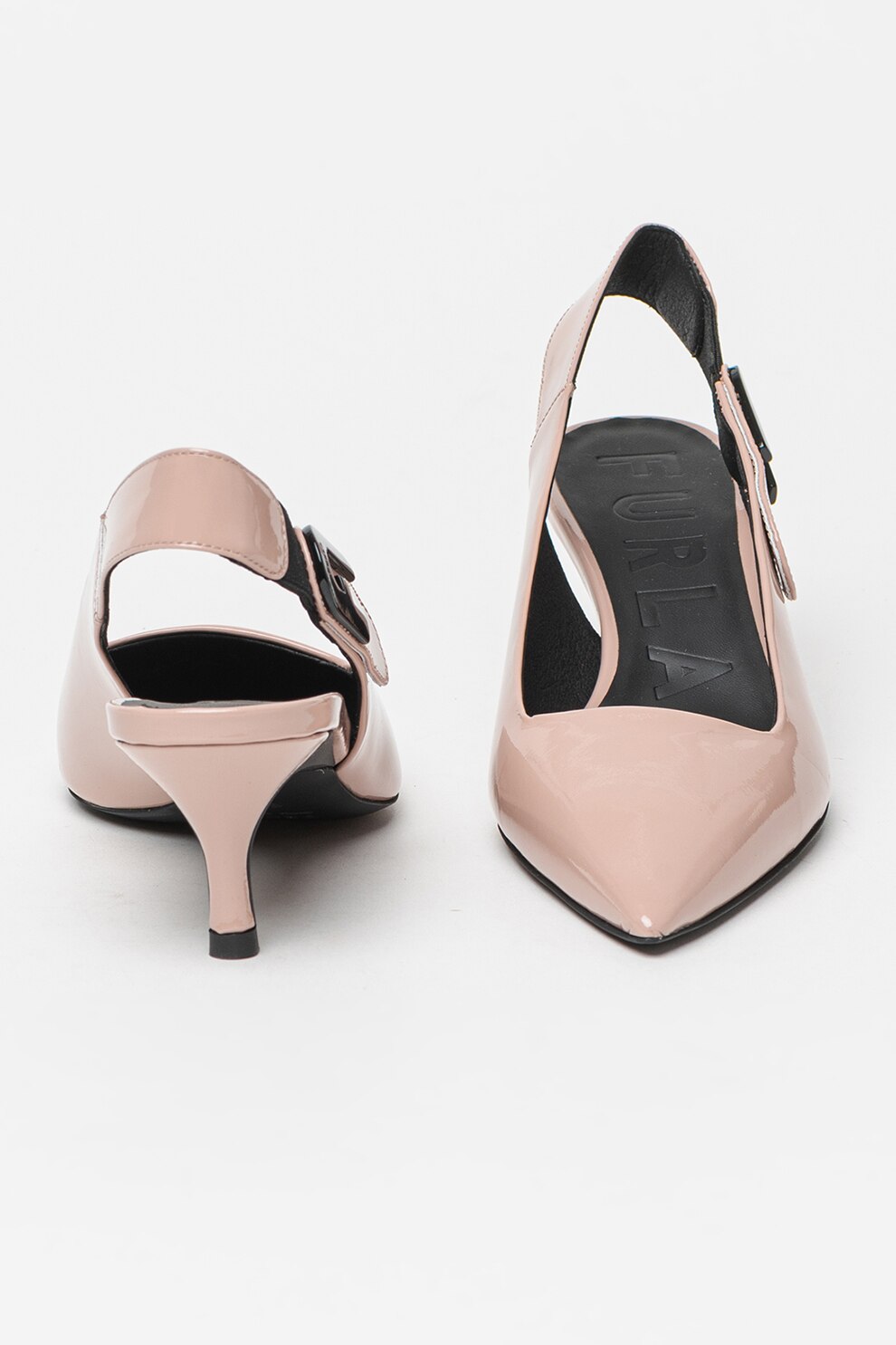Furla, Pantofi slingback din piele lacuita Sign, Roz prafuit, 36 - eMAG.ro