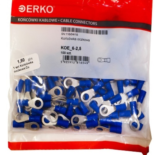 Terminal de cablu tip inelar izolat KOE 2,5mm-M6 100 buc Erko - eMAG.ro