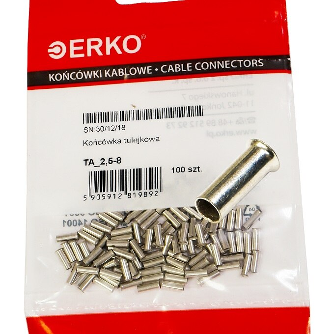 Terminal de cablu neizolat TA 2,5-8 100 buc ERKO - eMAG.ro