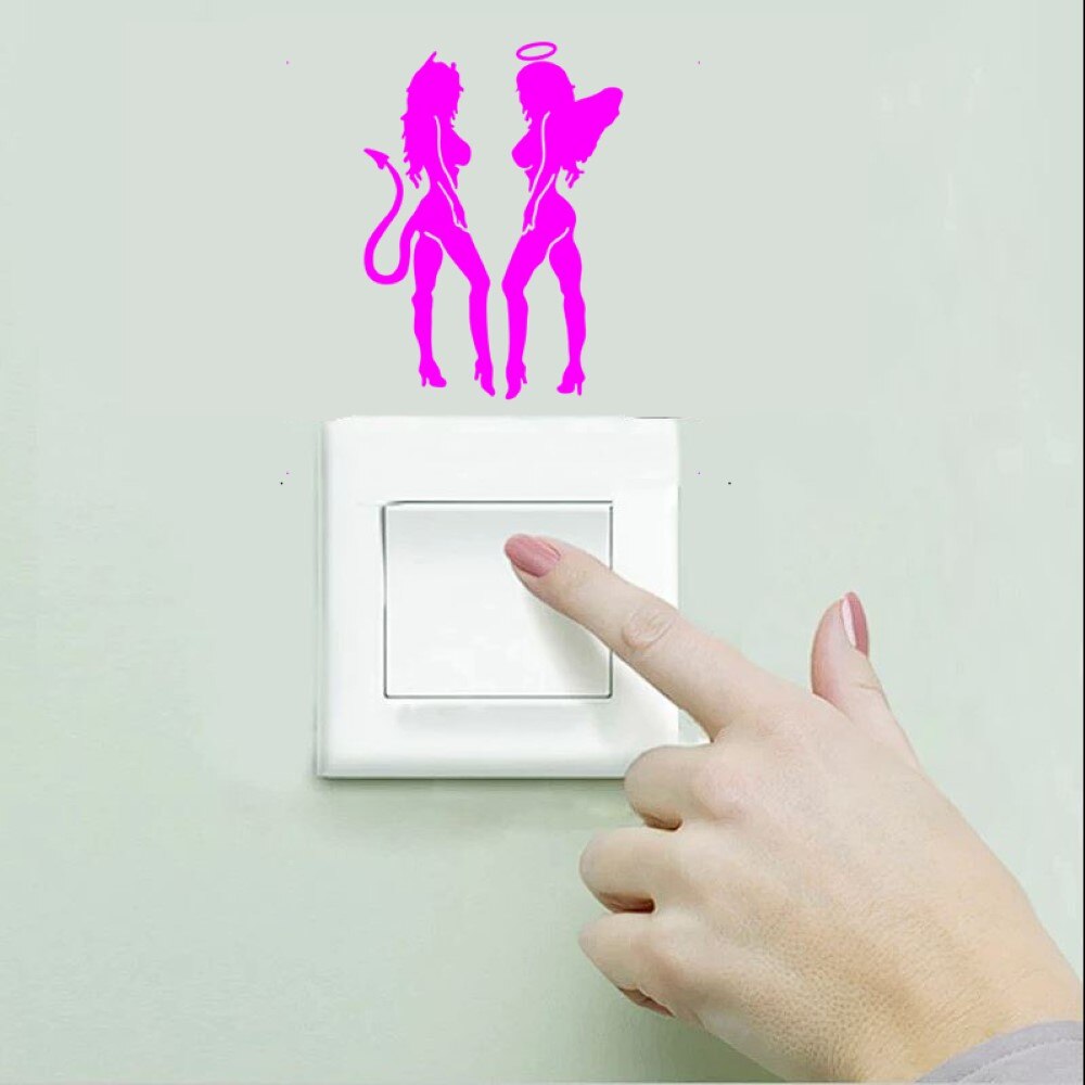 Sticker decorativ perete, auto si geam, Inger si demon, Roz, 25 cm ...