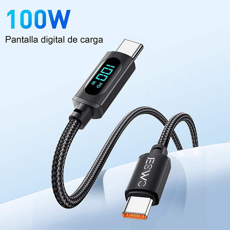 Cablu USB-C, 100W, Incarcare rapida, 2m, Afisaj LED, Negru - eMAG.ro