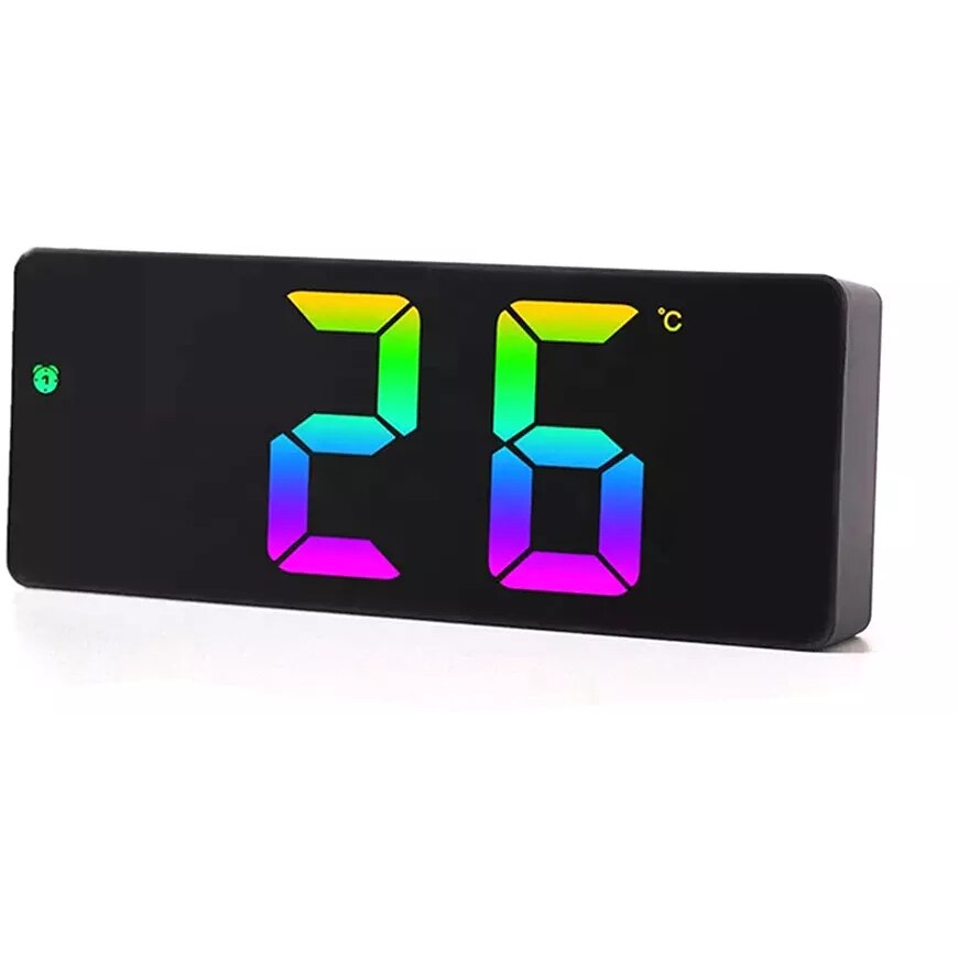 Ceas decorativ de masa Andowl, alb, afisaj multicolor, 12 sau 24 h, de ...