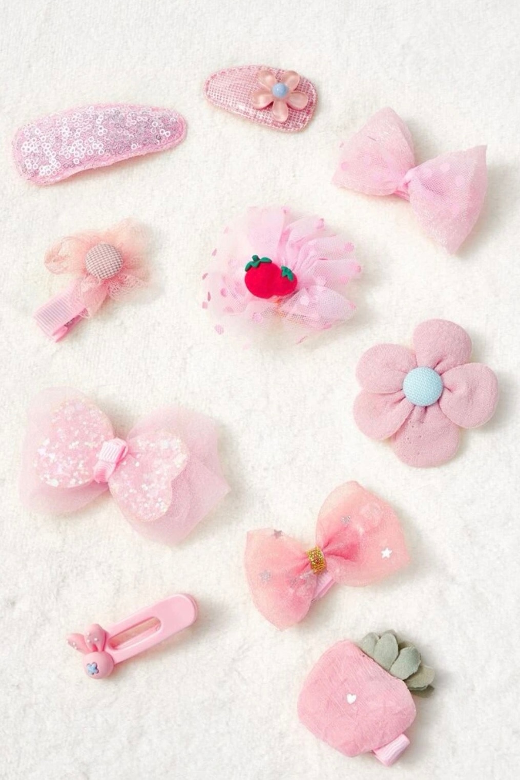 Set 10 agrafe de par roz cu fundite si inimioare - eMAG.ro