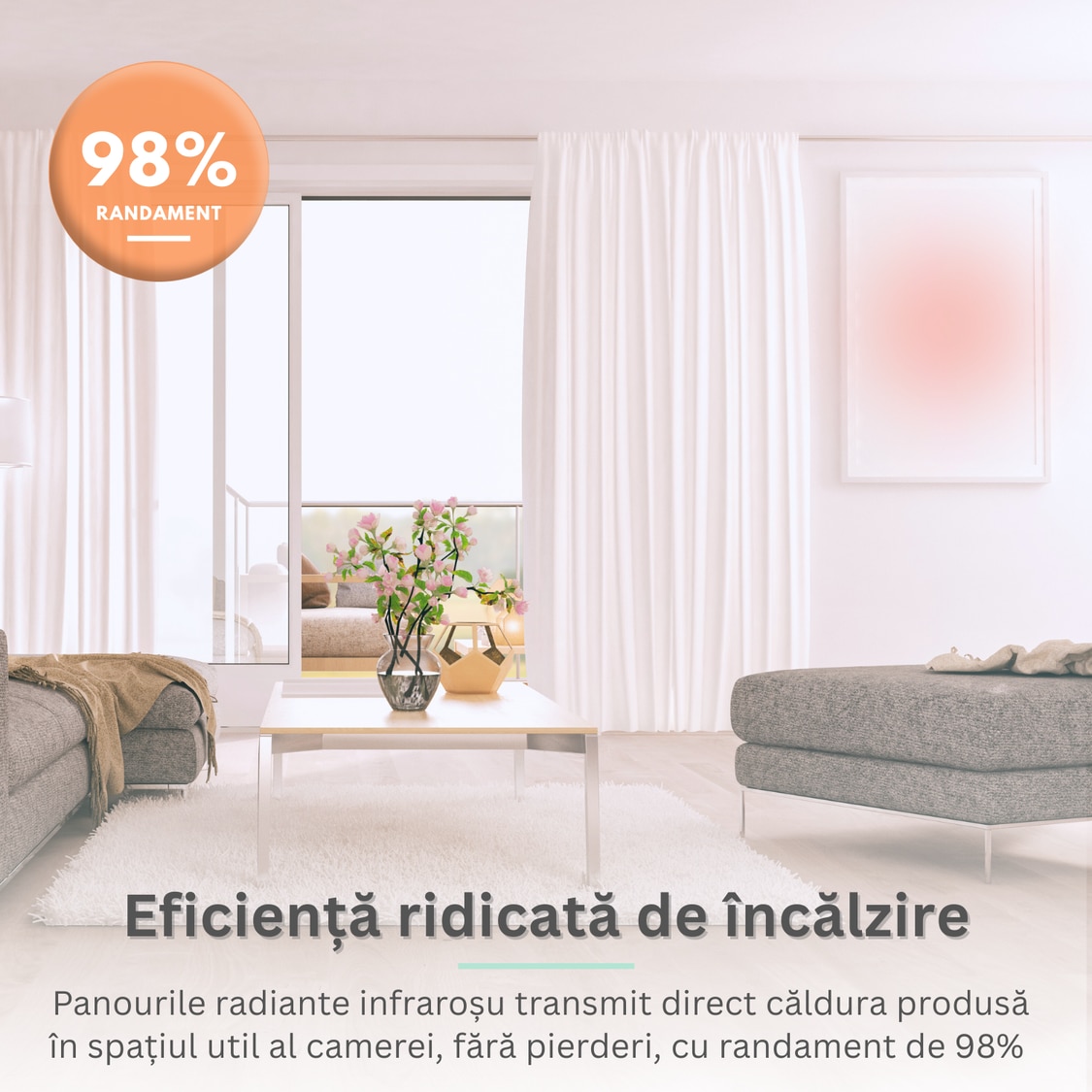 Panou radiant premium cu infrarosu NovoSun 750W, cu termostat ...