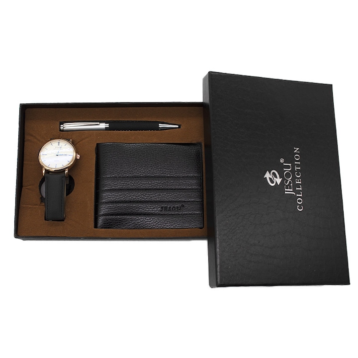 Подаръчен комплект за мъже JESOU COLLECTION, кутия с портфейл, часовник ...
