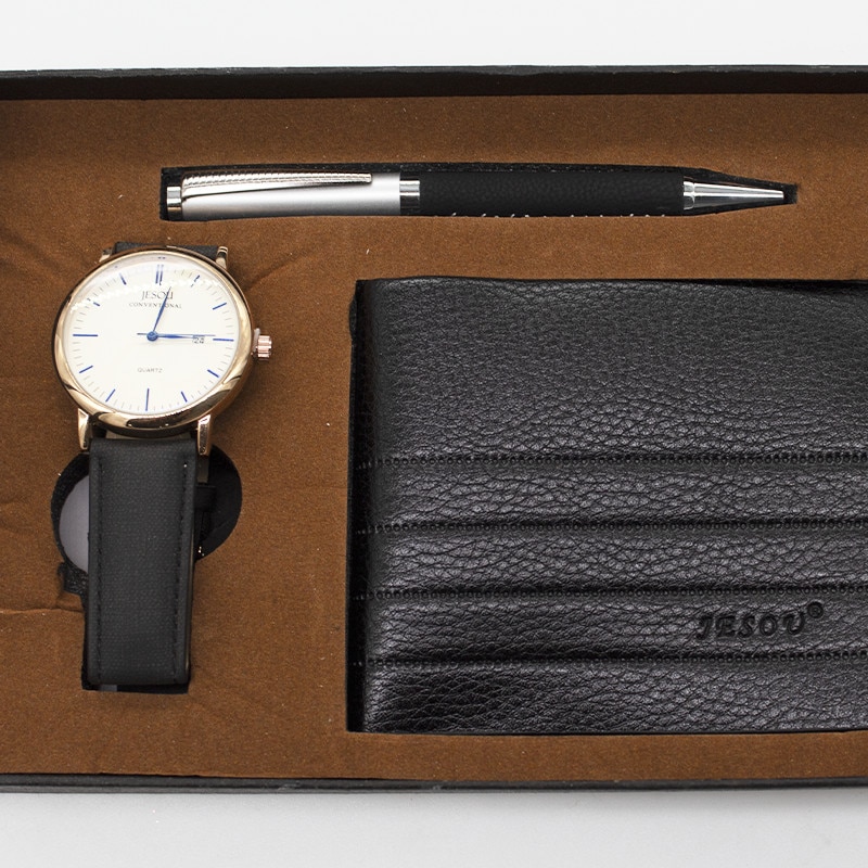 Set cadou pentru barbati JESOU COLLECTION, cutie cu portofel, ceas si ...