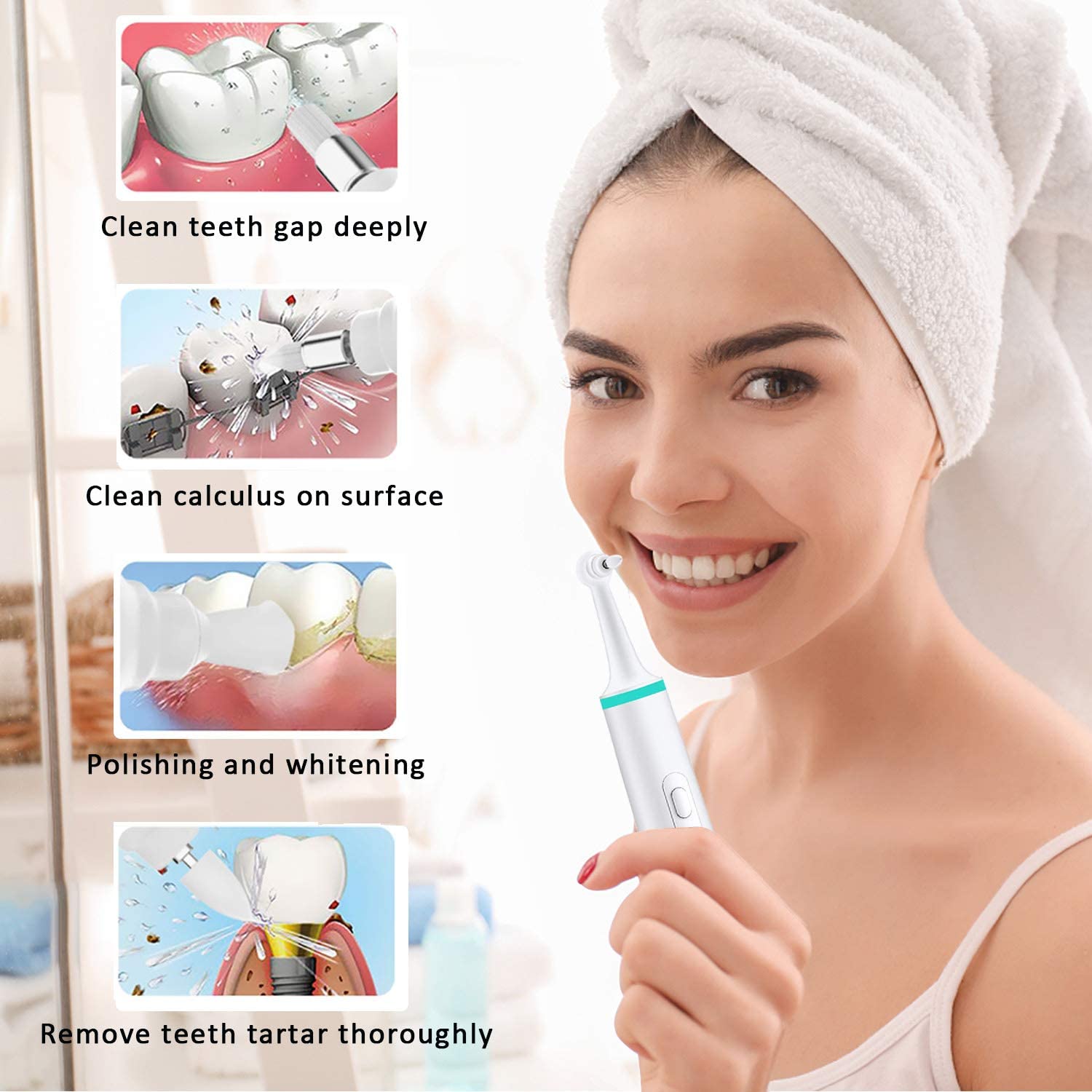 Комплект за почистване на зъби 4в1 3 регулируеми режима Професионален Бял Emag Bg