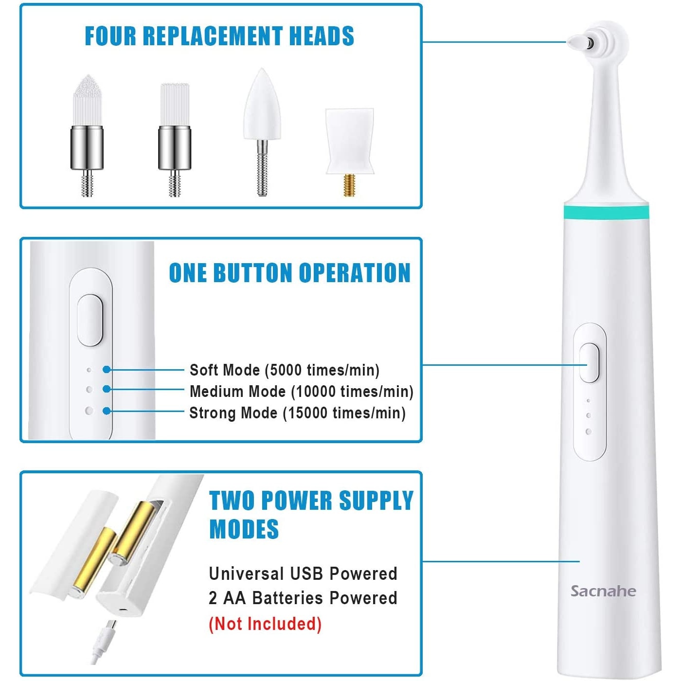 Комплект за почистване на зъби 4в1 3 регулируеми режима Професионален Бял Emag Bg
