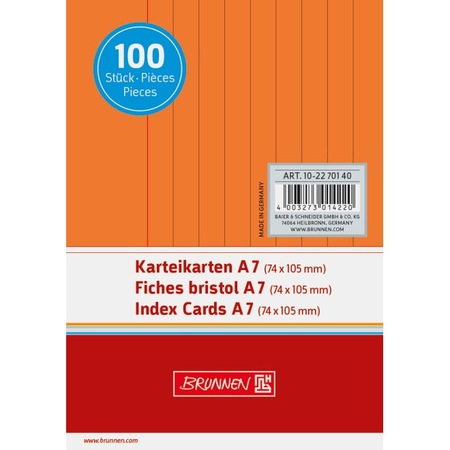 Set de fise cartonate, Brunnen, portocalii, liniate, format A7, 100 ...