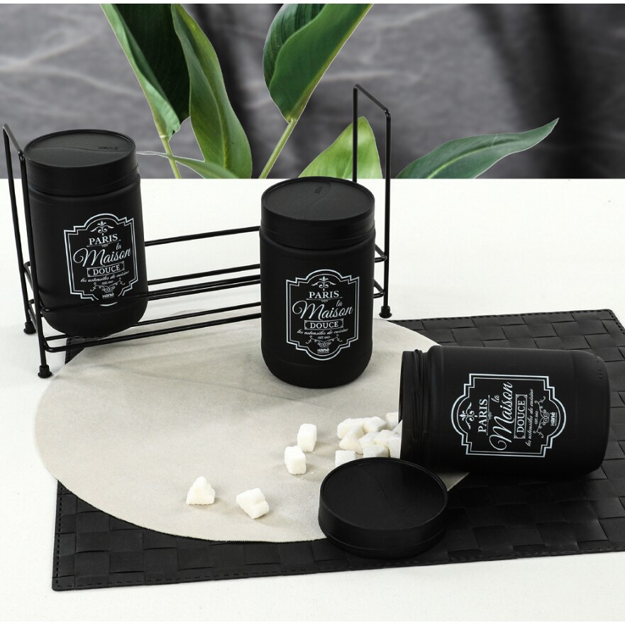 Set 3 recipiente depozitat cu suport, 3 x 660 ml, negru - eMAG.ro