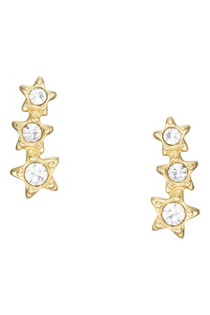 Fossil, Обеци от неръждаема стомана с винт и циркони, Златист ...