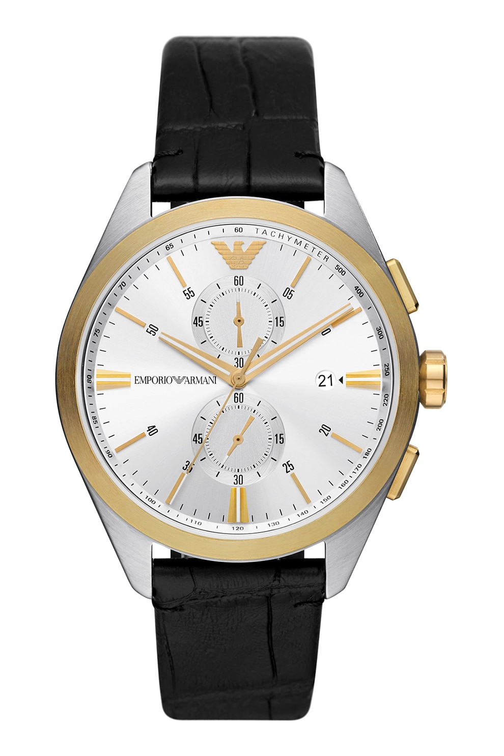 Emporio Armani, Ceas cronograf cu o curea de piele, Negru - eMAG.ro
