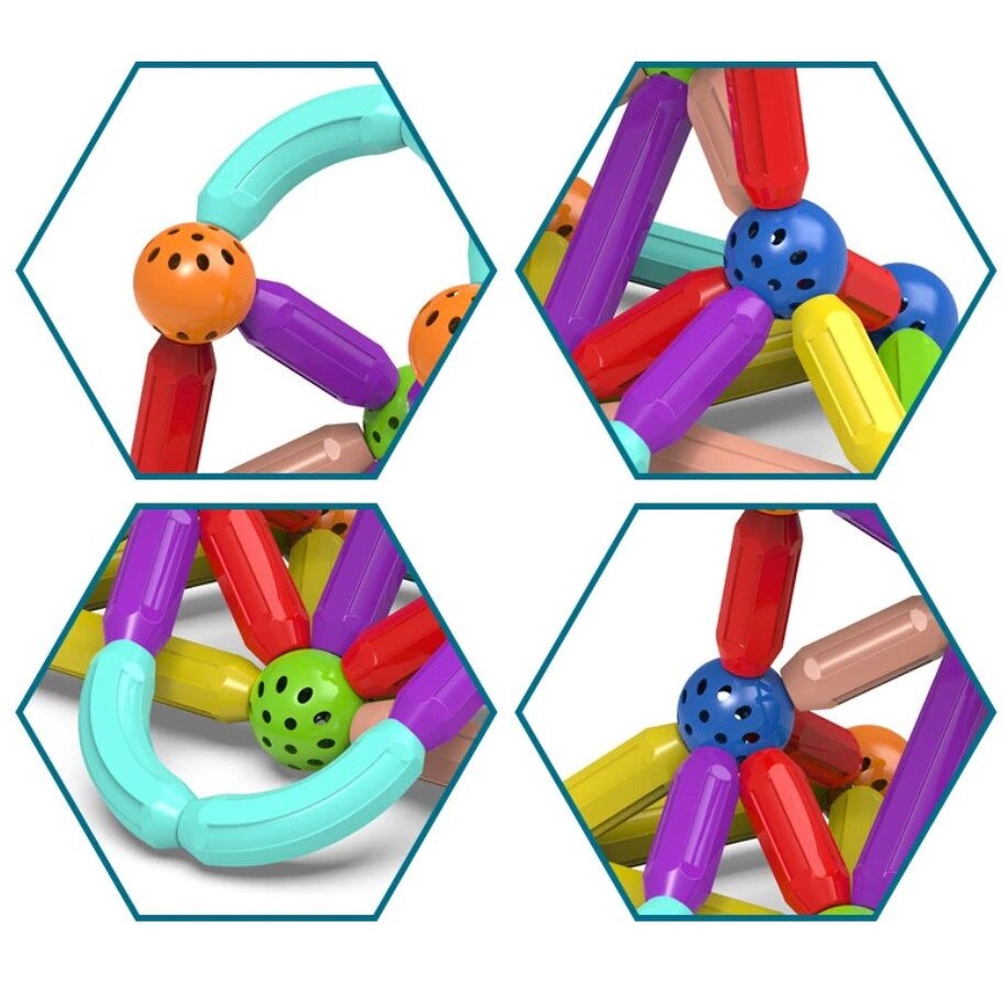 Set Jucarii Magnetice 3D pentru constructie, 64 piese, ABS, Multicolor ...