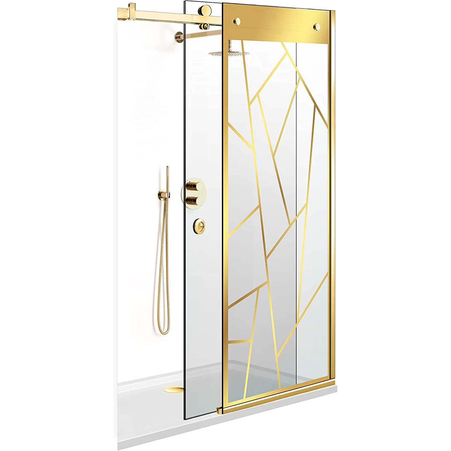 Paravan dus cu usa glisanta Glissando Gold, model Atlas auriu, sticla ...