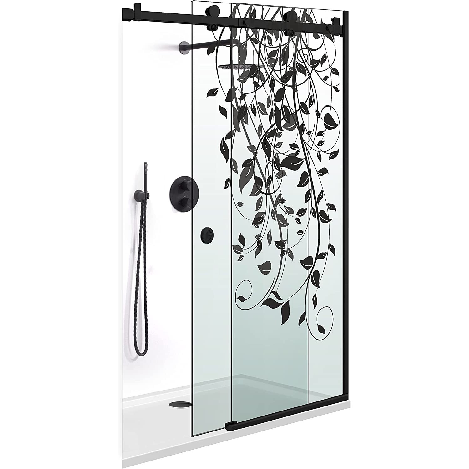 Paravan dus cu usa glisanta Glissando Black, model Dance negru, sticla ...